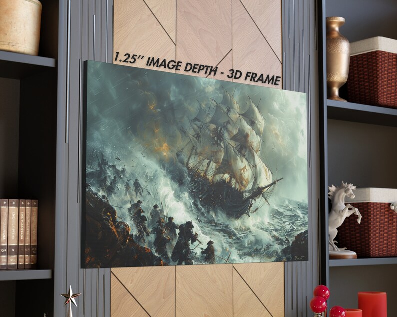 Sea Storm Art Painting Hanged on Wall, Sea Adventure Marine Forces ...