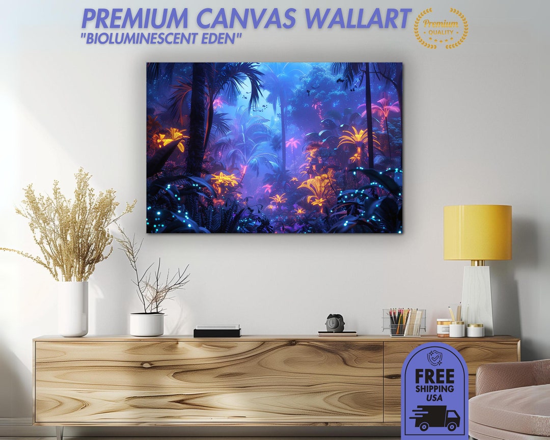 Bioluminescent Forest Eden Painting Canvas Gallery Wrap, Sensual ...