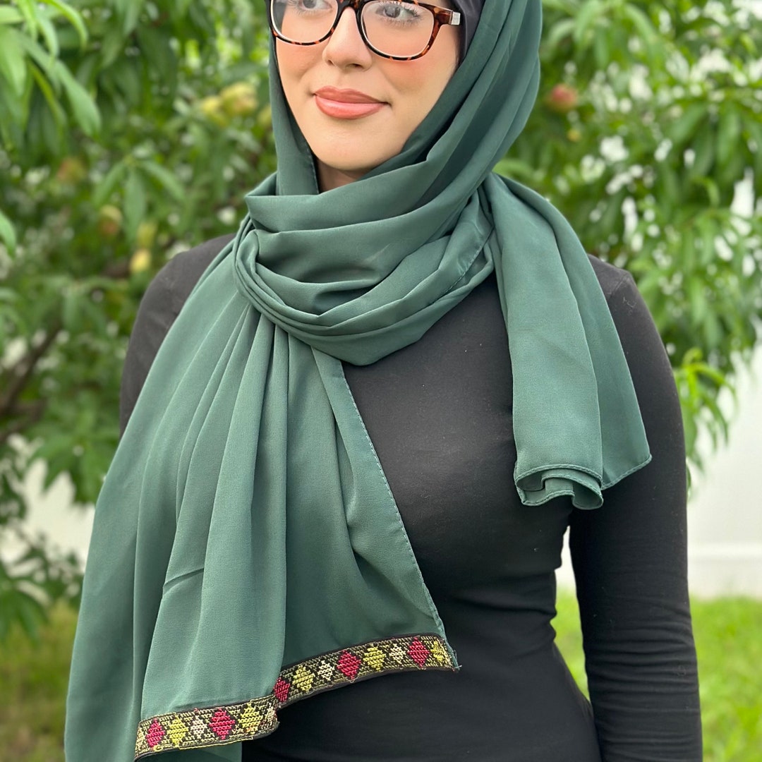 Dark Green Tatreez Hijab Scarf - Etsy