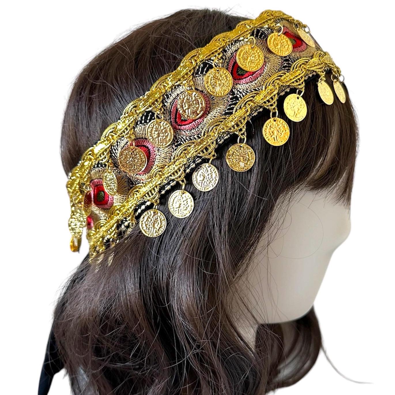 Elegant Black & Gold Palestinian Coin Headpiece | Cultural Middle ...