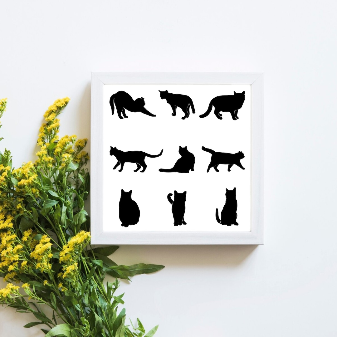 Cute Cat Silhouettes for Wall Decor, Digital Paper, Printable Design ...