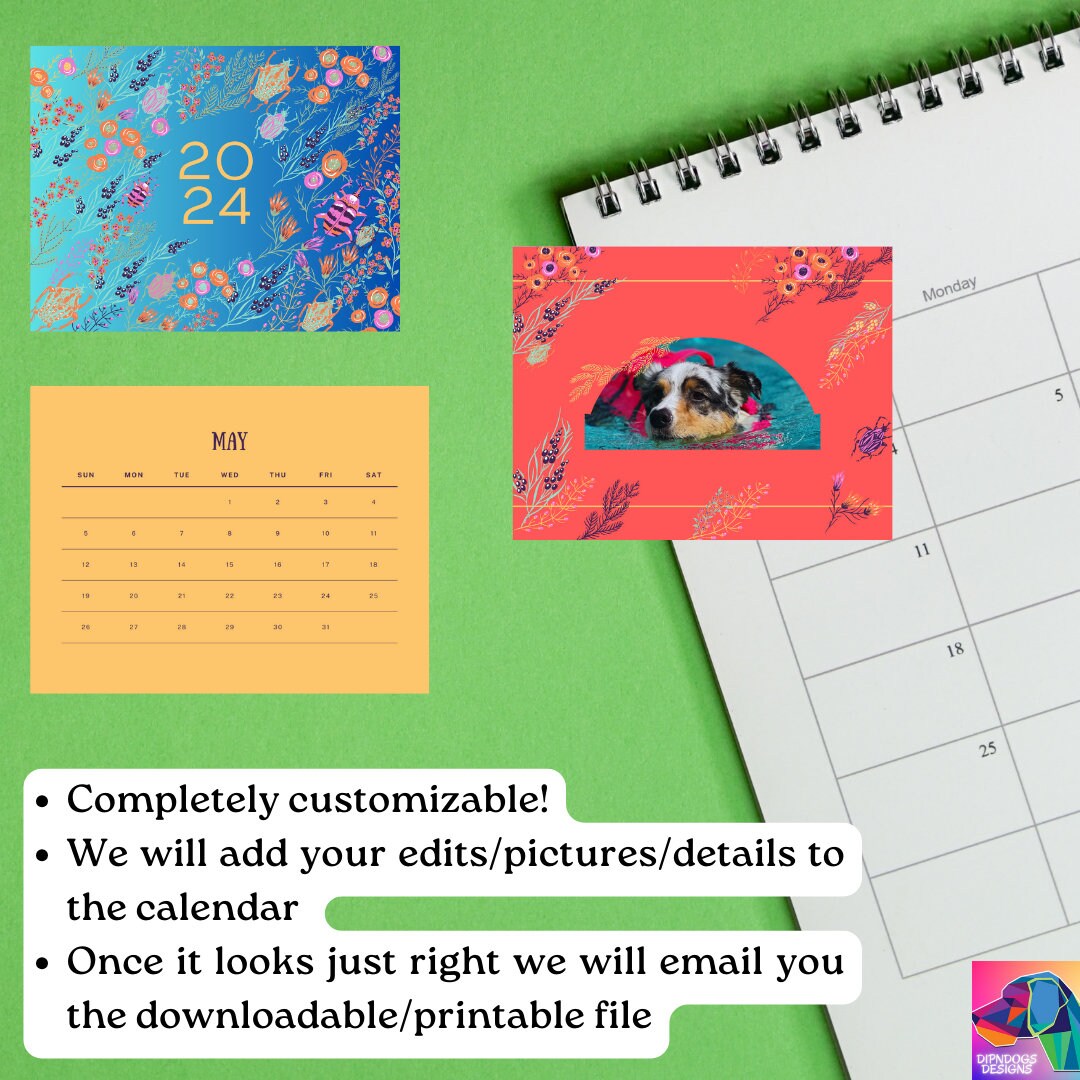 Wall Calendar 2024, Dog Themed Wall Calendar, Digital Wall Calendar ...