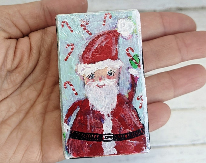 Mini Santa Claus Candy Cane Block Art, Christmas Tray Decor, Tier Tray ...