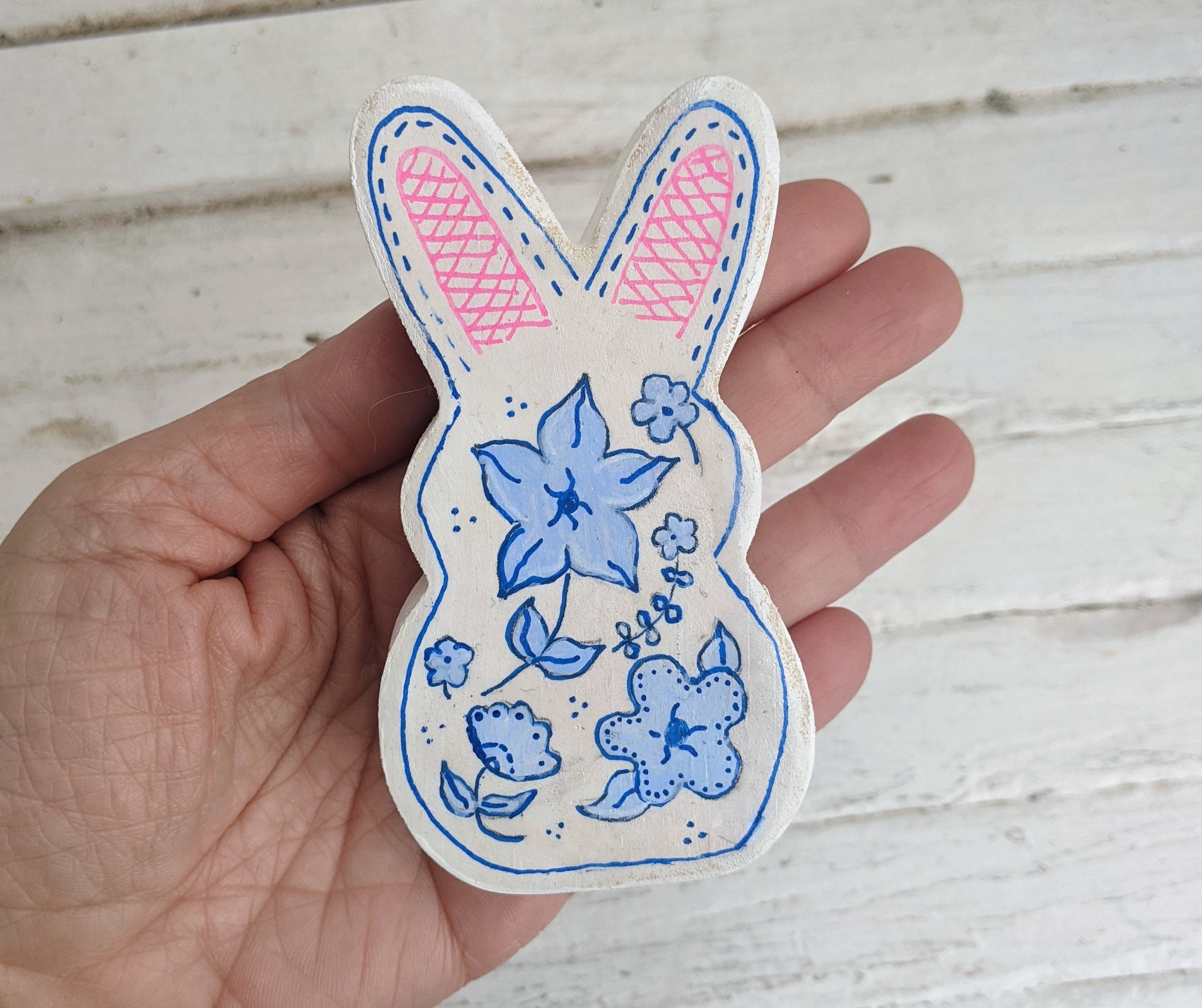 Bunny Rabbit Block Art, Chinoiserie Inspired, Blue White Decor, Tiered ...