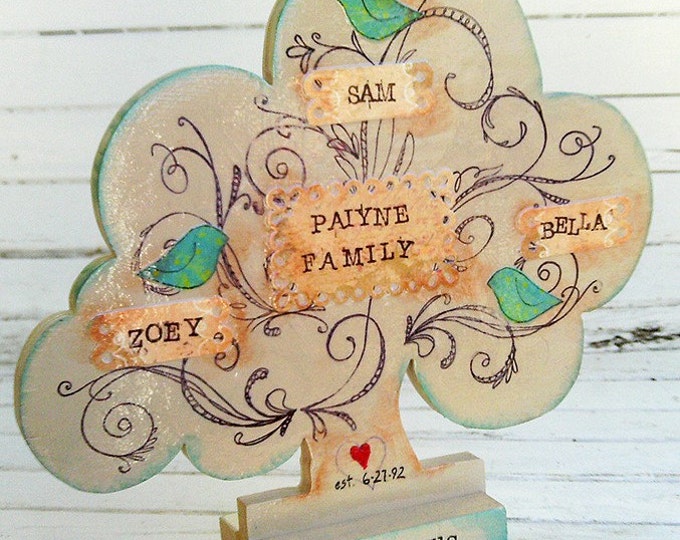 Family Tree Art Whimsical Wooden Freestanding Mixed Media Tree - Etsy