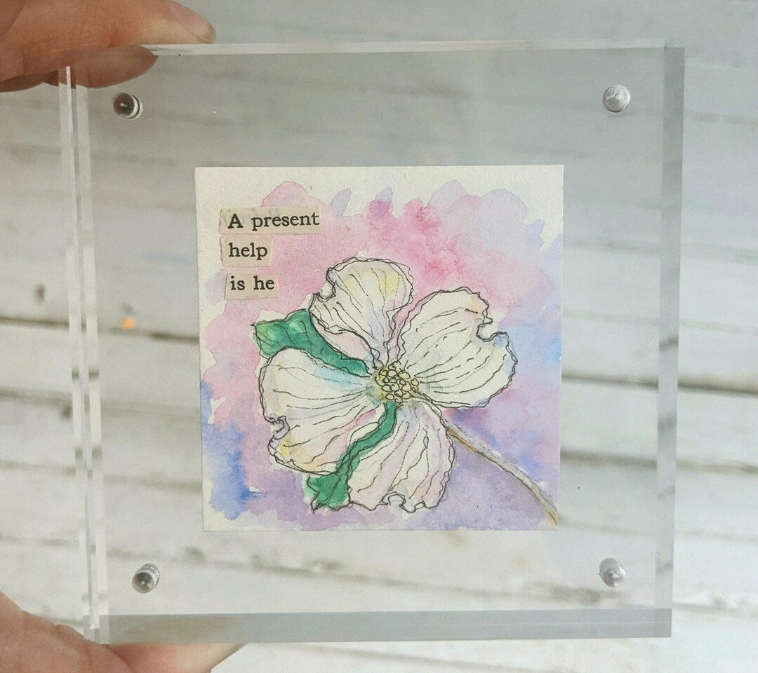 A Present Help is He, Mini Original Painting, Acrylic Frame, Tiny Art ...