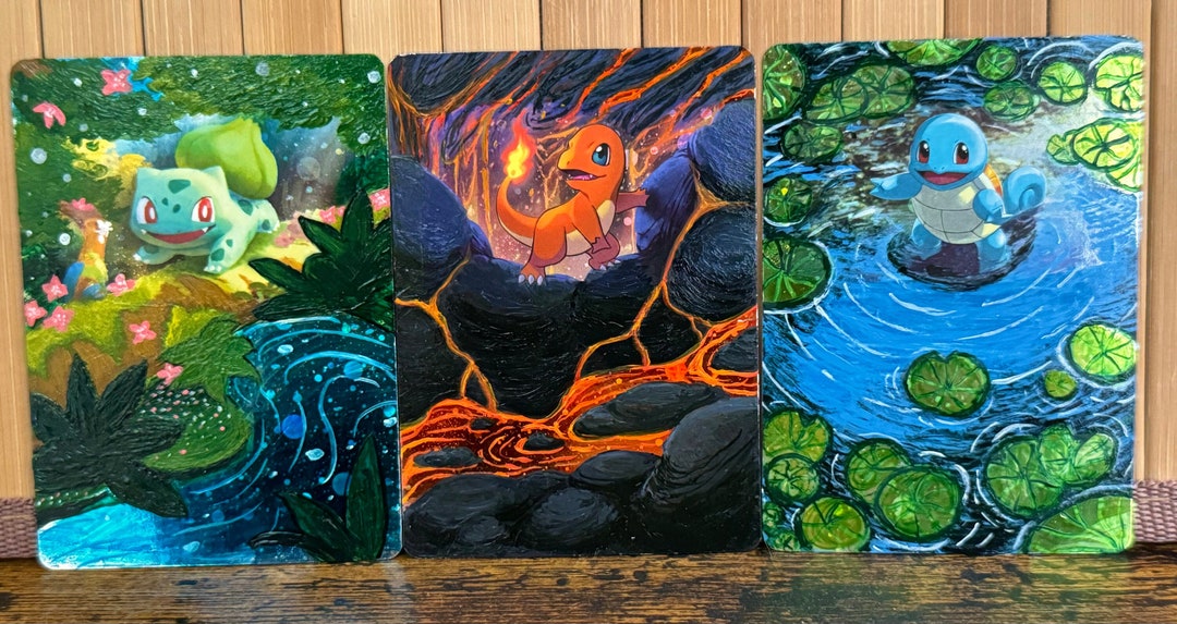 Custom Painted Pokemon TCG Bulbasaur Charmander Squirtle Kanto Starter ...