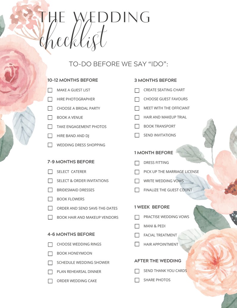 Simple Wedding Checklist, Wedding Checklist ADHD Friendly, Printable ...