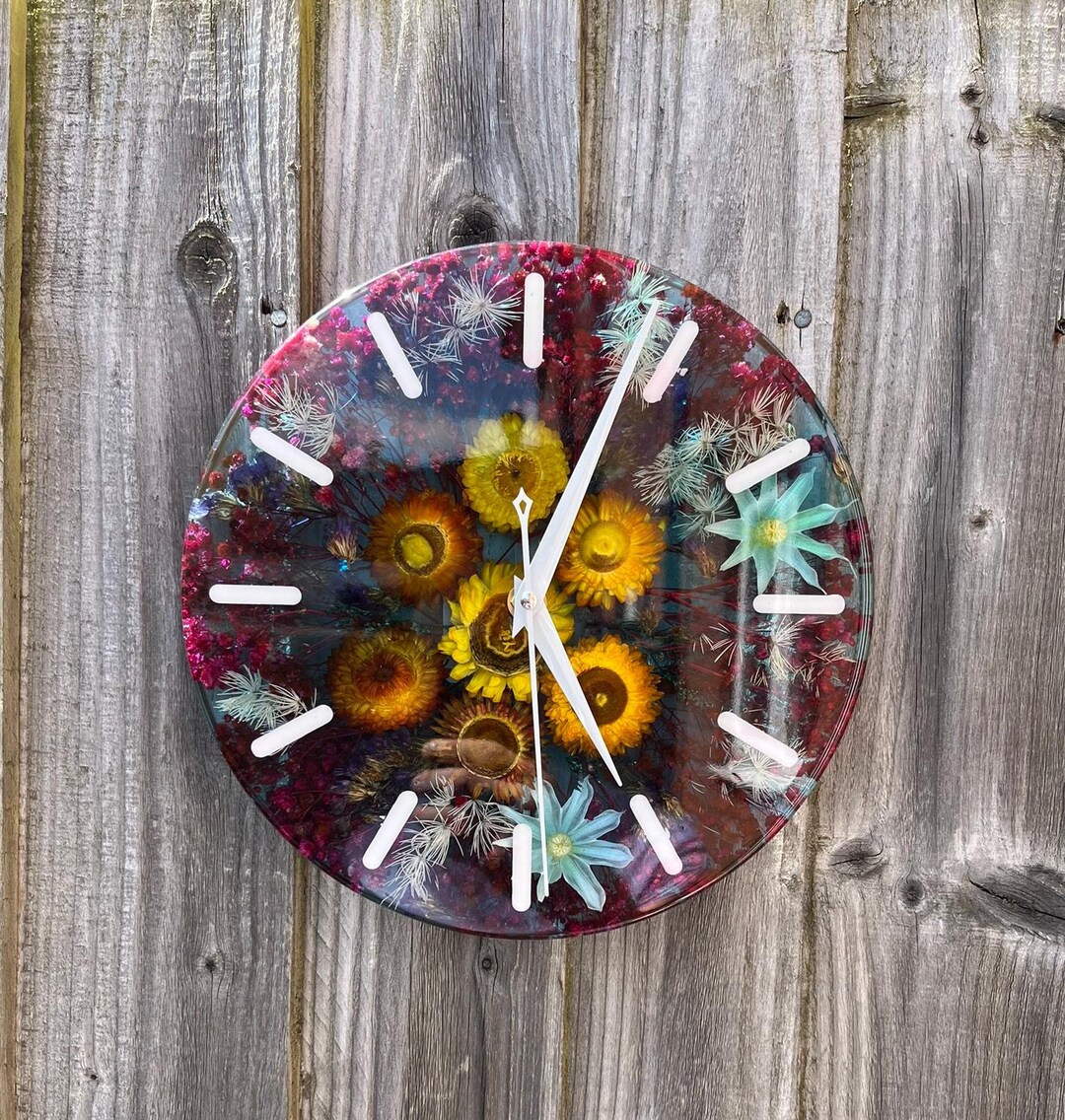 EPOXY RESIN CLOCK, Flower Wall Clock,10 Inches /25 Cm Epoxy Clock - Etsy