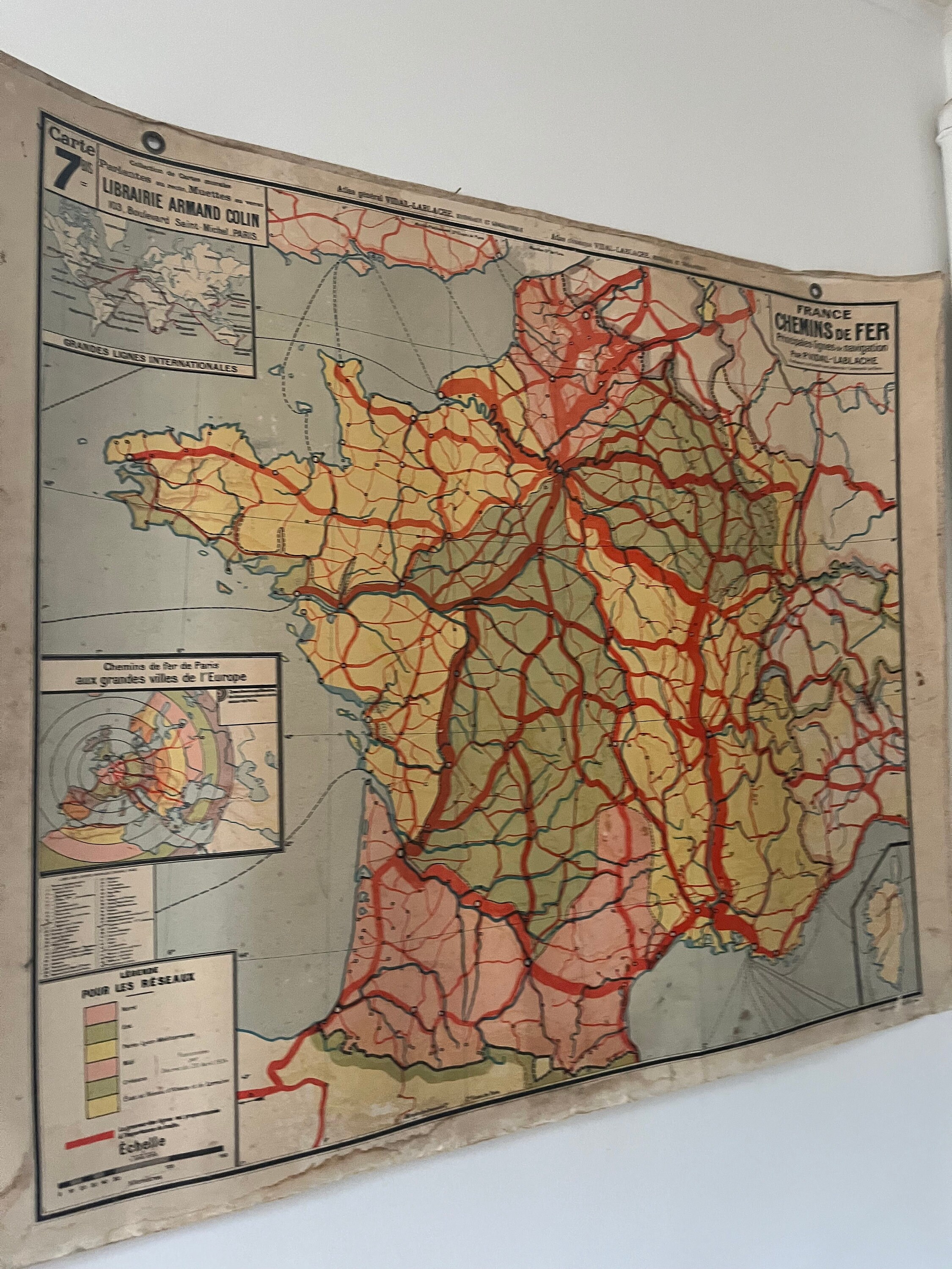 Old Colin Wall Map School France Railways 7 - Etsy