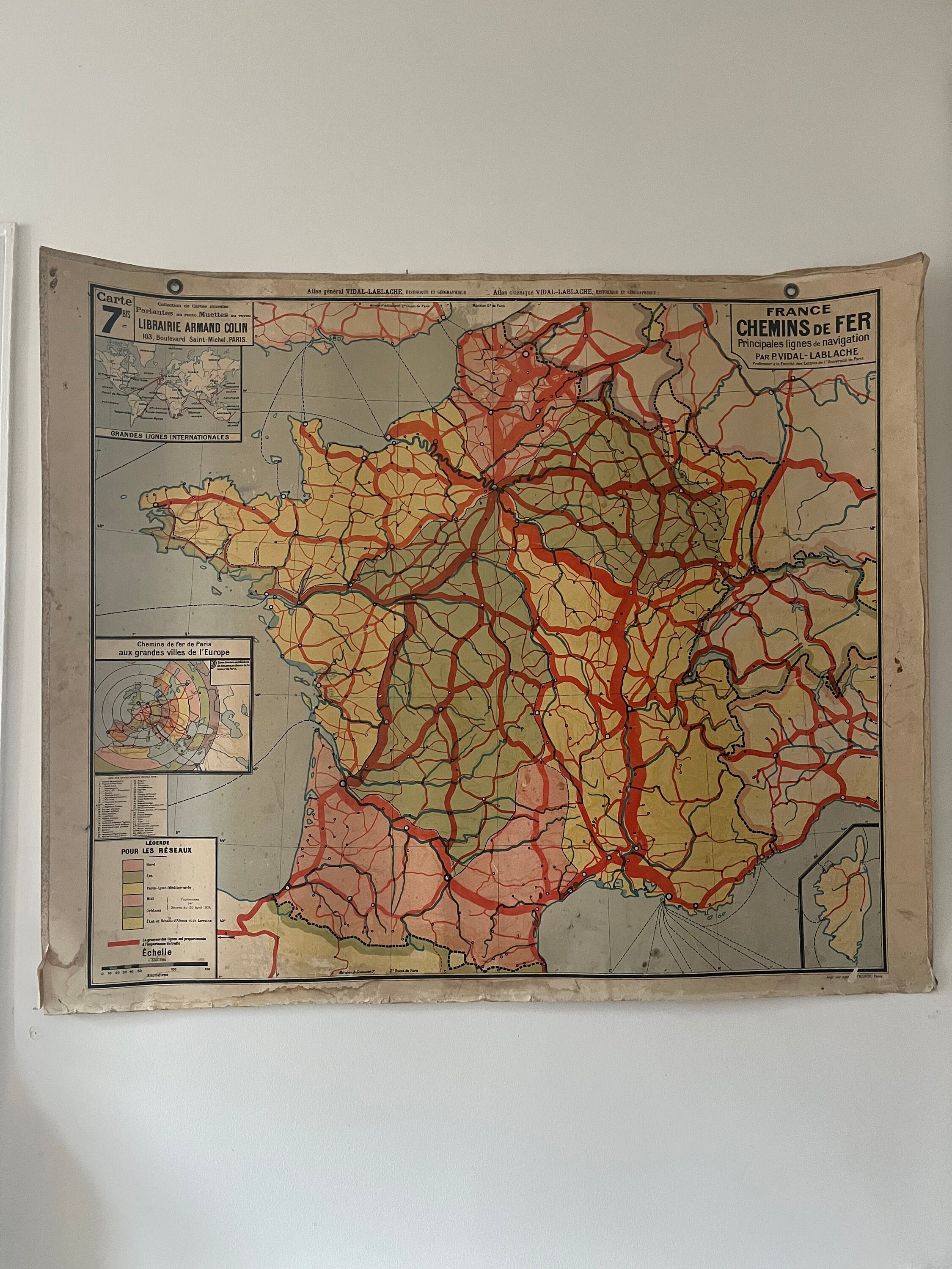 Old Colin Wall Map School France Railways 7 - Etsy