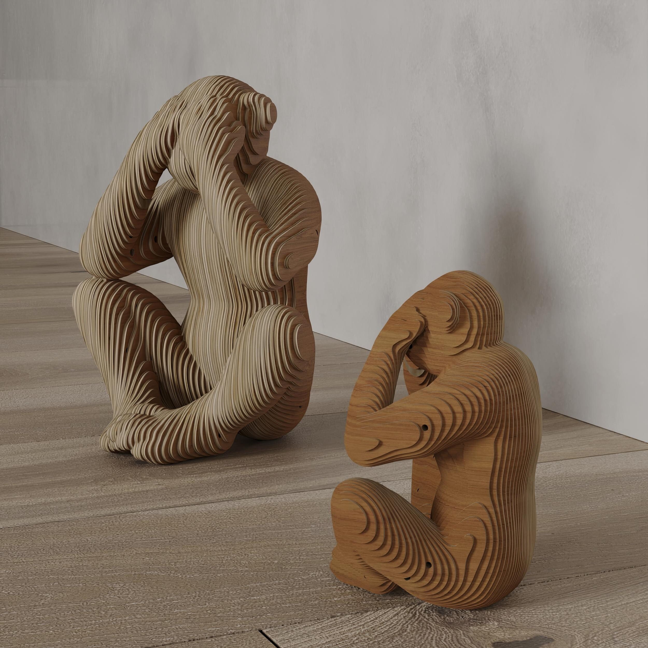 Meditating Parametric Monkey Statue Wooden Animal Yoga Figurine ...