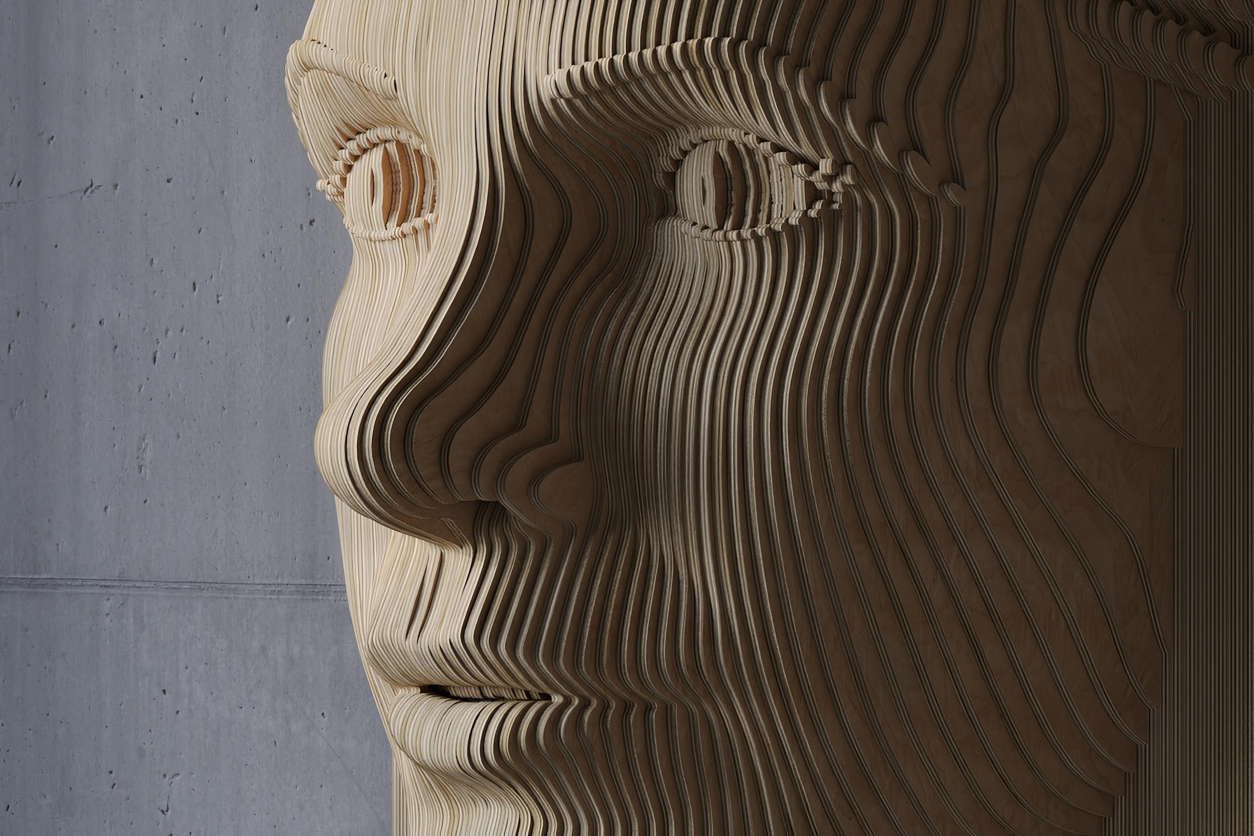 Gaia: Parametric Wooden Woman's Face Wall Decor, Parametric Minimalist ...