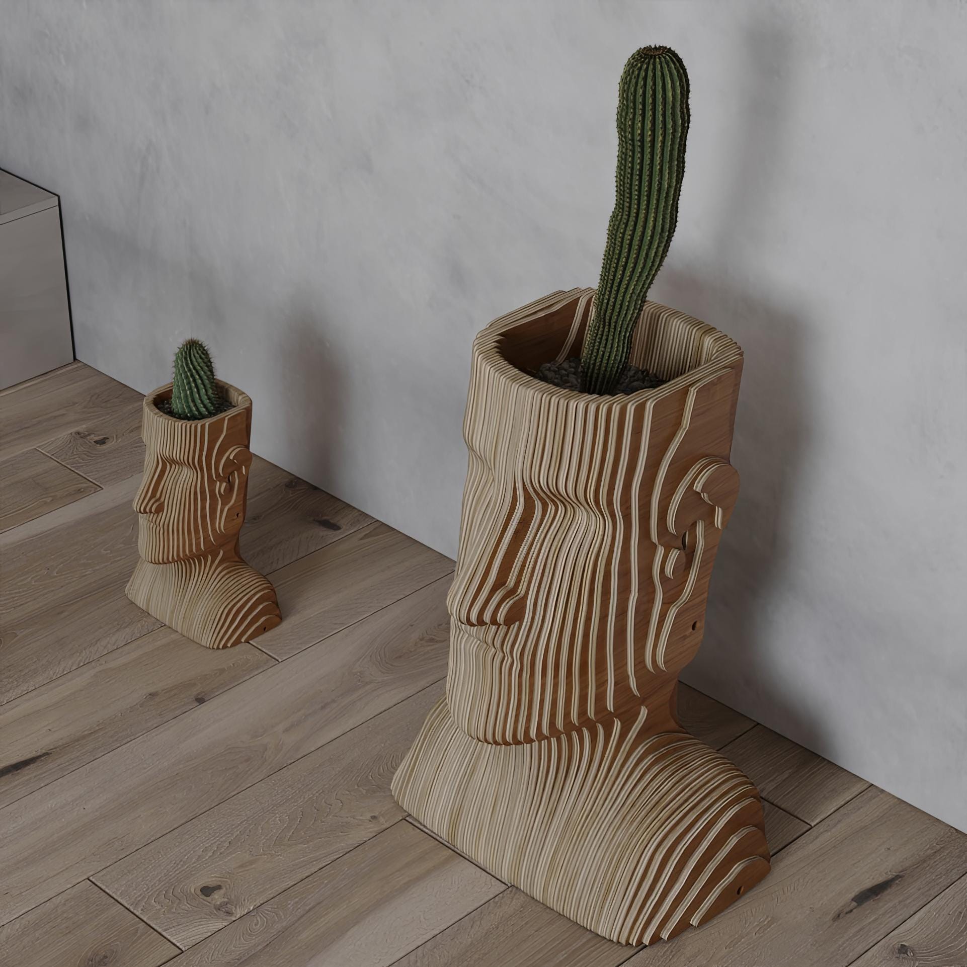Moai Planter-parametric Moai Planter & Parametric Wood Moai Planter ...