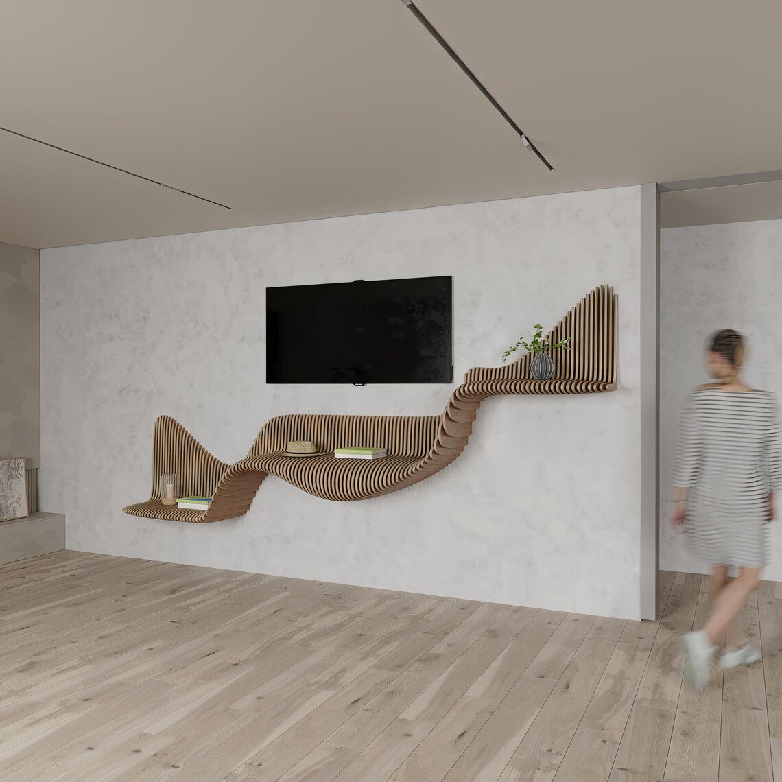 Parametric Wall Art & Parametric Modern TV Unit | Floating Shelf Design ...