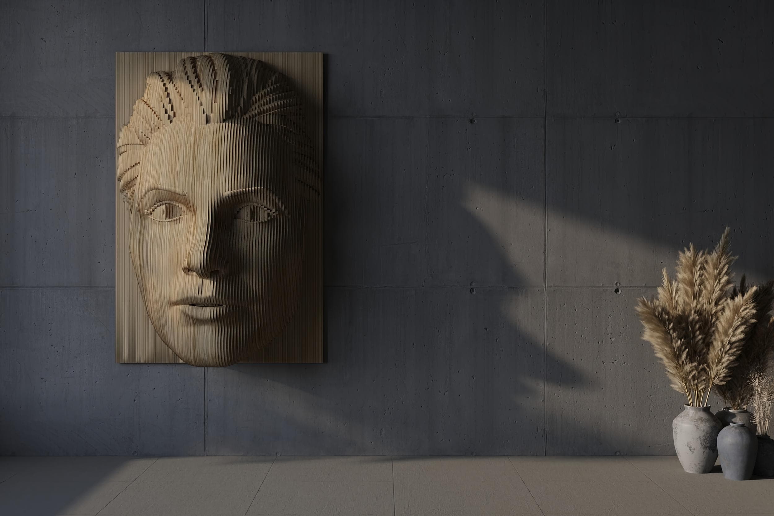 Gaia: Parametric Wooden Woman's Face Wall Decor, Parametric Minimalist ...