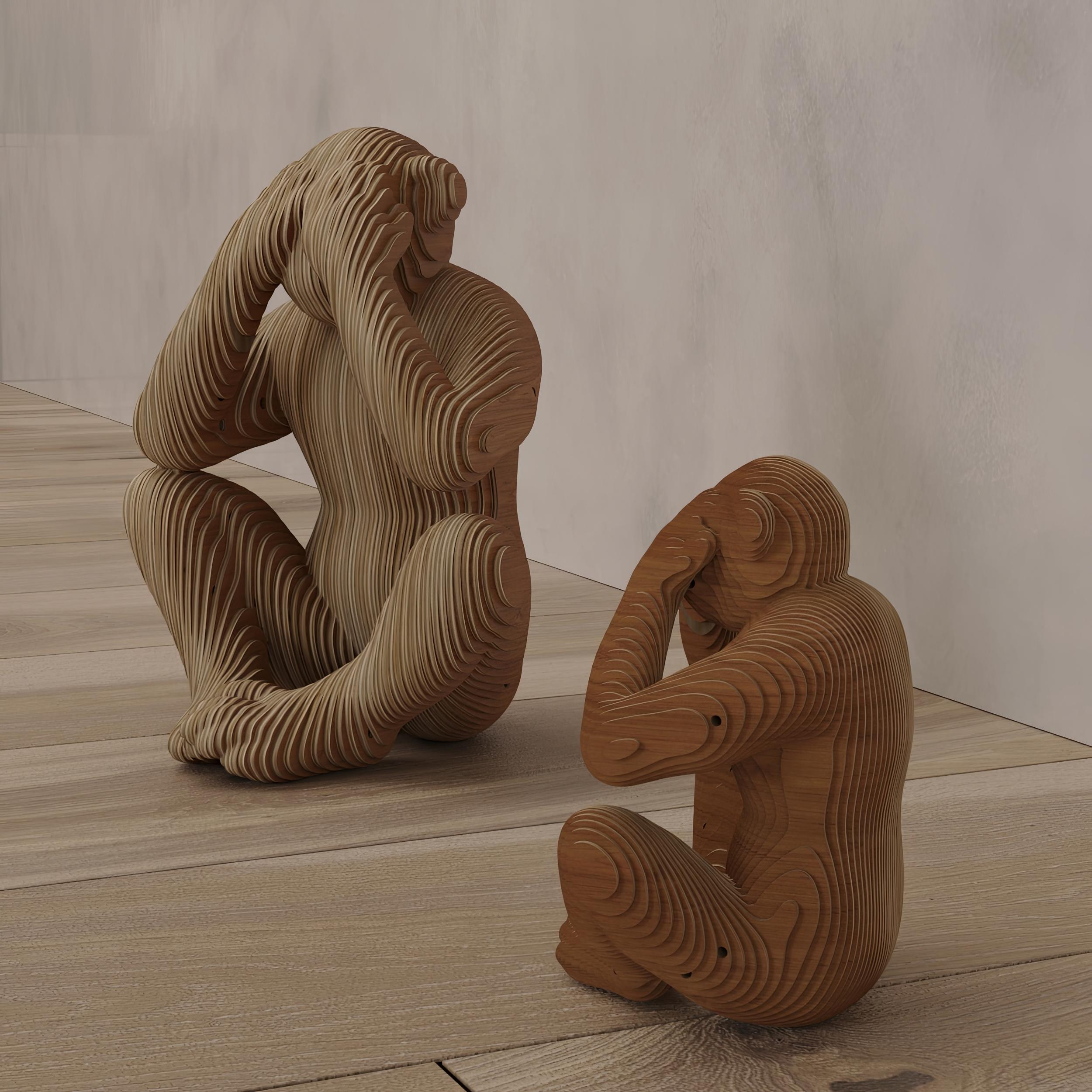 Meditating Parametric Monkey Statue Wooden Animal Yoga Figurine ...