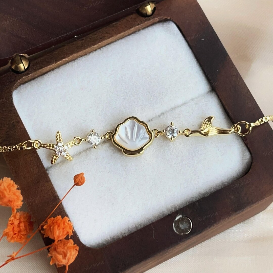 Natural Mother of Pearl White Shell Bracelet With Starfish Delicate ...
