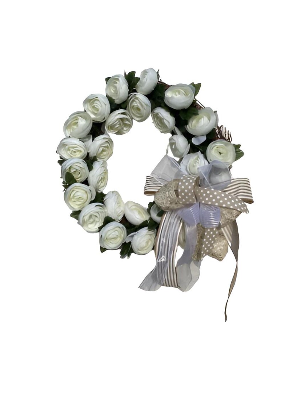 White Ranunculus Wreath, Decorative Bow Wreath; Hand Made Everyday ...