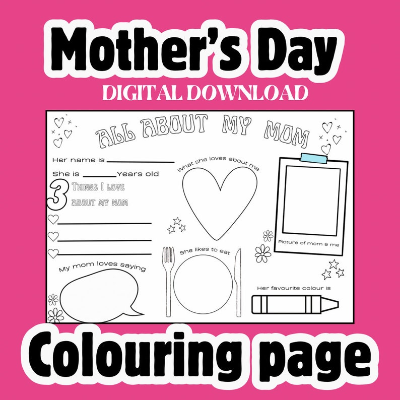 Mother's Day Printable, All About My Mom, Mothers Day Gift, Card for ...