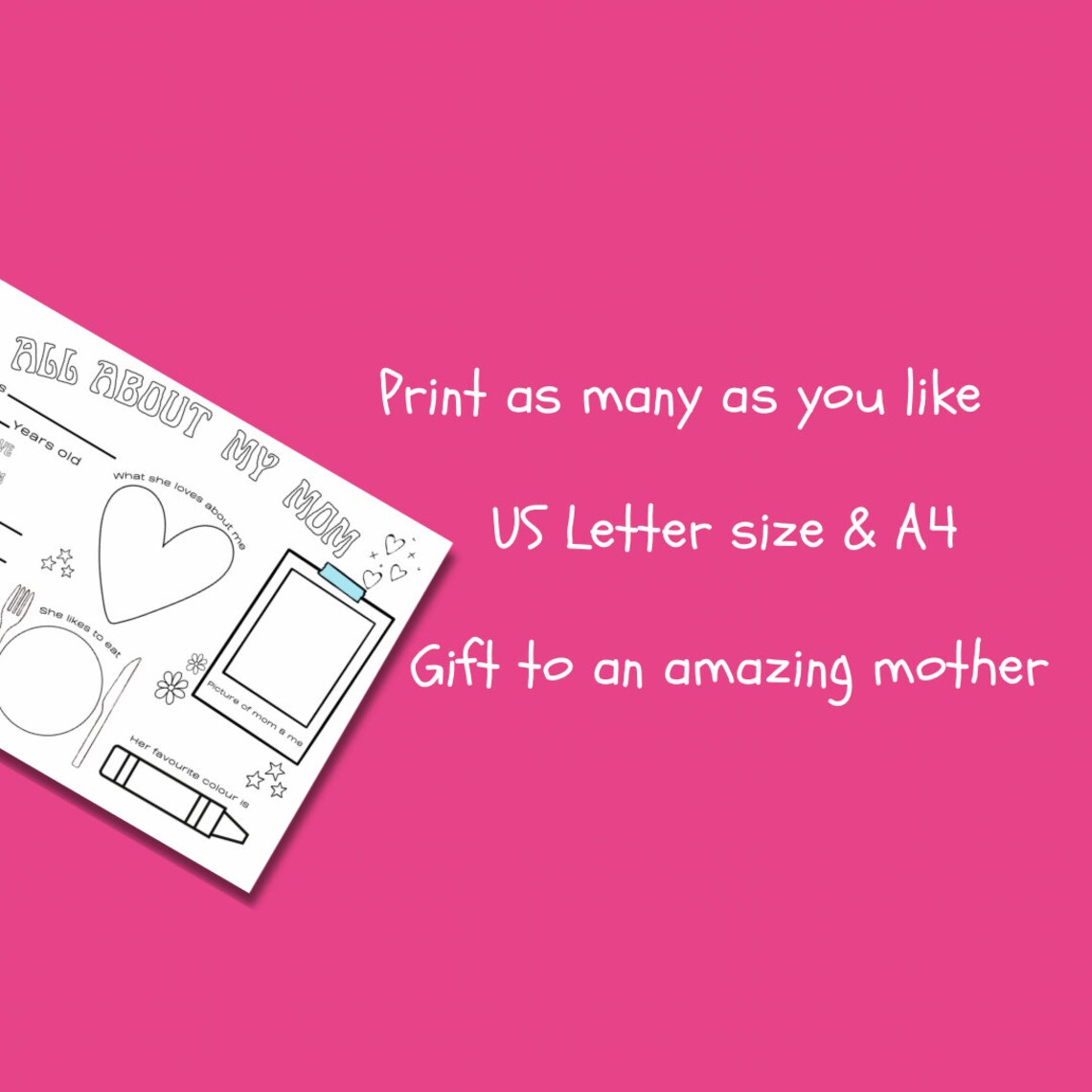 Mother's Day Printable, All About My Mom, Mothers Day Gift, Card for ...
