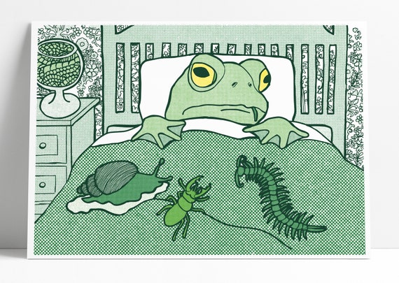 Frog in Bed Print - Etsy