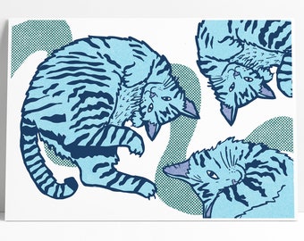 Blue Cat Art Print Abstract Watercolor Painting Wall Decor - Etsy