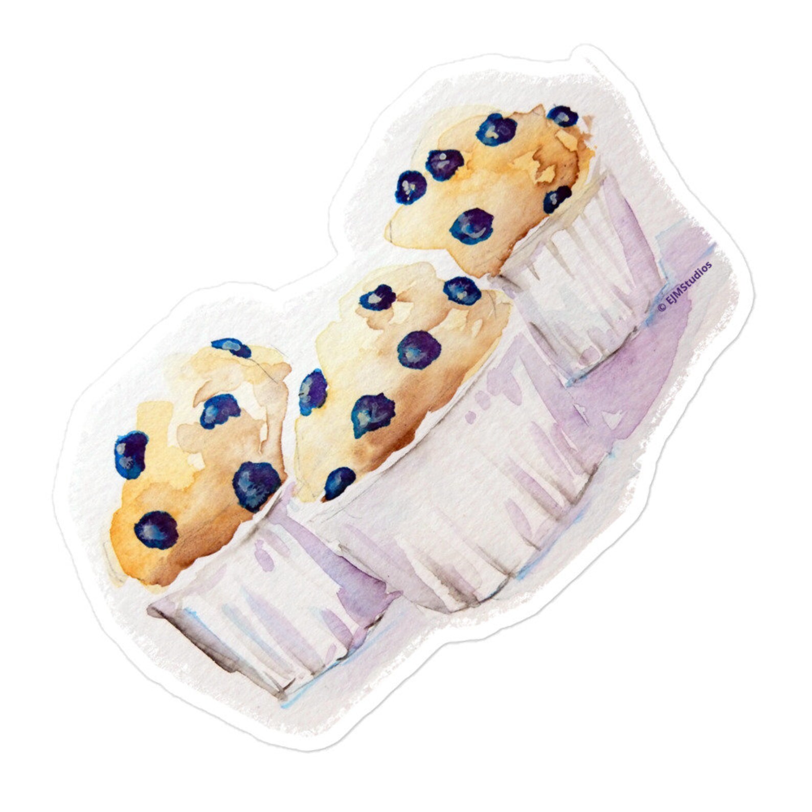 Blueberry Muffin Stickers - Original Watercolor Painting Food Art ...