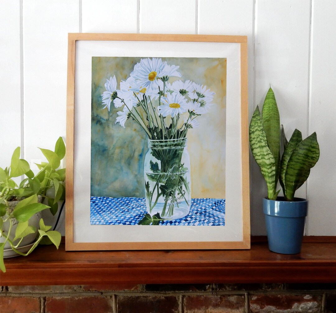 Daisy Jar Print of Original Watercolor | Daisies in Kerr Canning Jar ...