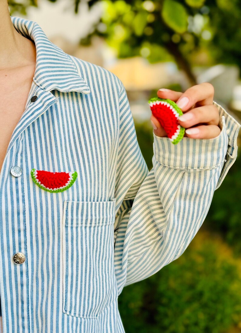 Crochet Watermelon Slice Badge, Crochet Watermelon Applique, Crochet ...