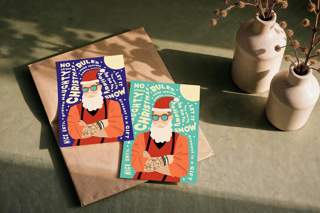 Printable Vector Modern Bold Holiday Cards Cool Santa - Etsy