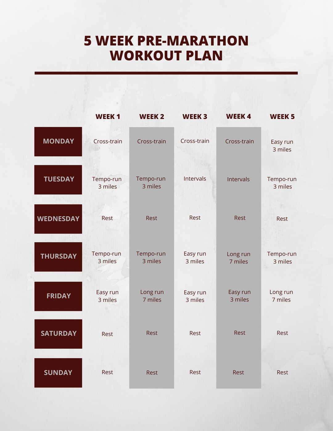 5 Week Marathon Training Program - Etsy