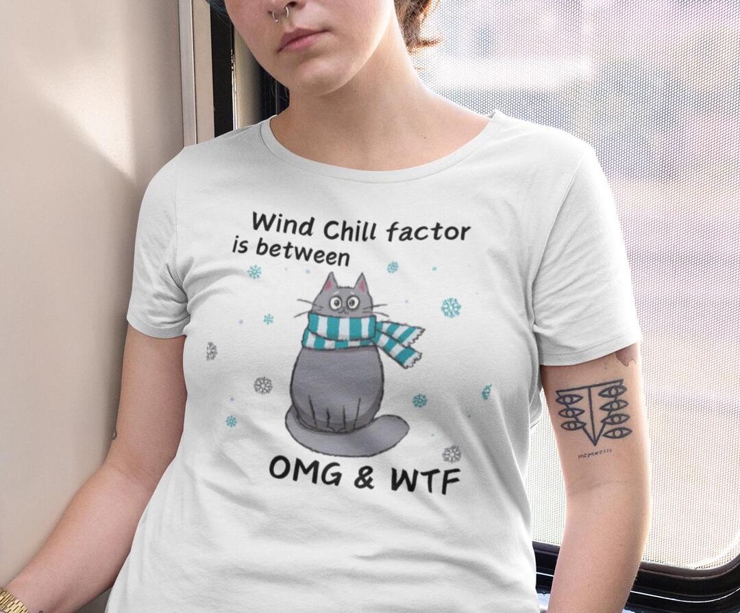 Funny Cat Wind Chill Factor Humor T-shirt | Funny Weather Shirt | Windy ...