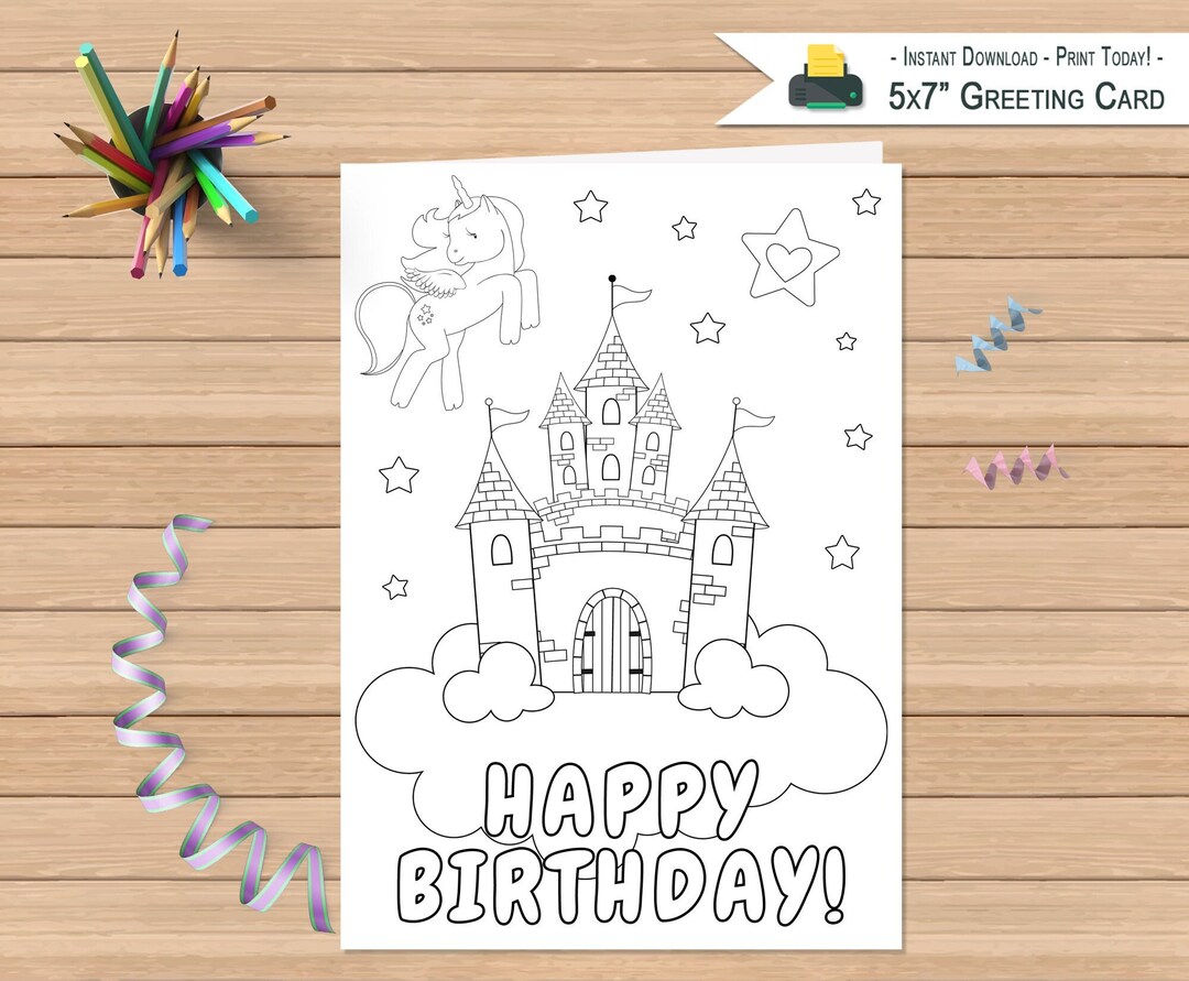 Printable Happy Birthday Card Coloring Greeting Card Kids Color Happy ...