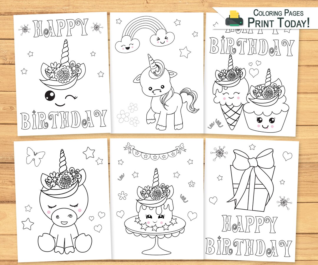 Coloring Pages for Kids Happy Birthday Unicorns Coloring Activity ...