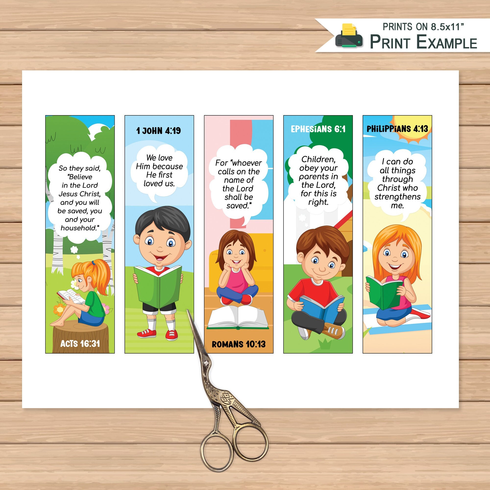 Scripture Bookmarks Kids Bible Bookmark Set of 5 Printable Bible Quotes ...