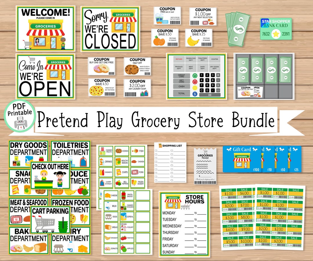 Pretend Play Grocery Store Printable Kids Dramatic Play Set Digital ...