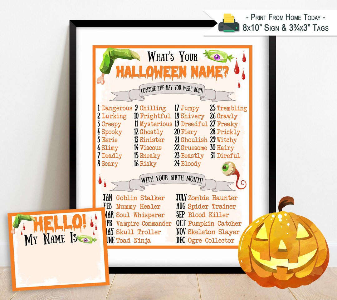 What's Your Halloween Name Printable DIGITAL DOWNLOAD 8x10 Sign & Name ...