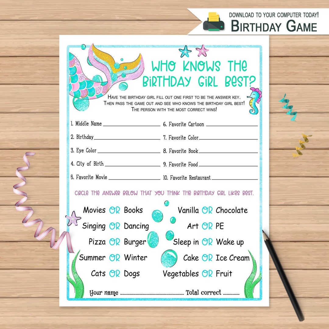 Printable Who Knows the Birthday Girl Best Mermaids Birthday ...
