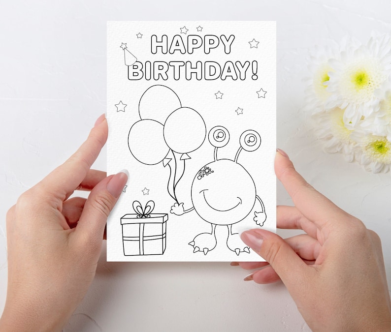 Printable Happy Birthday Card Coloring Greeting Card Kids Color Happy ...