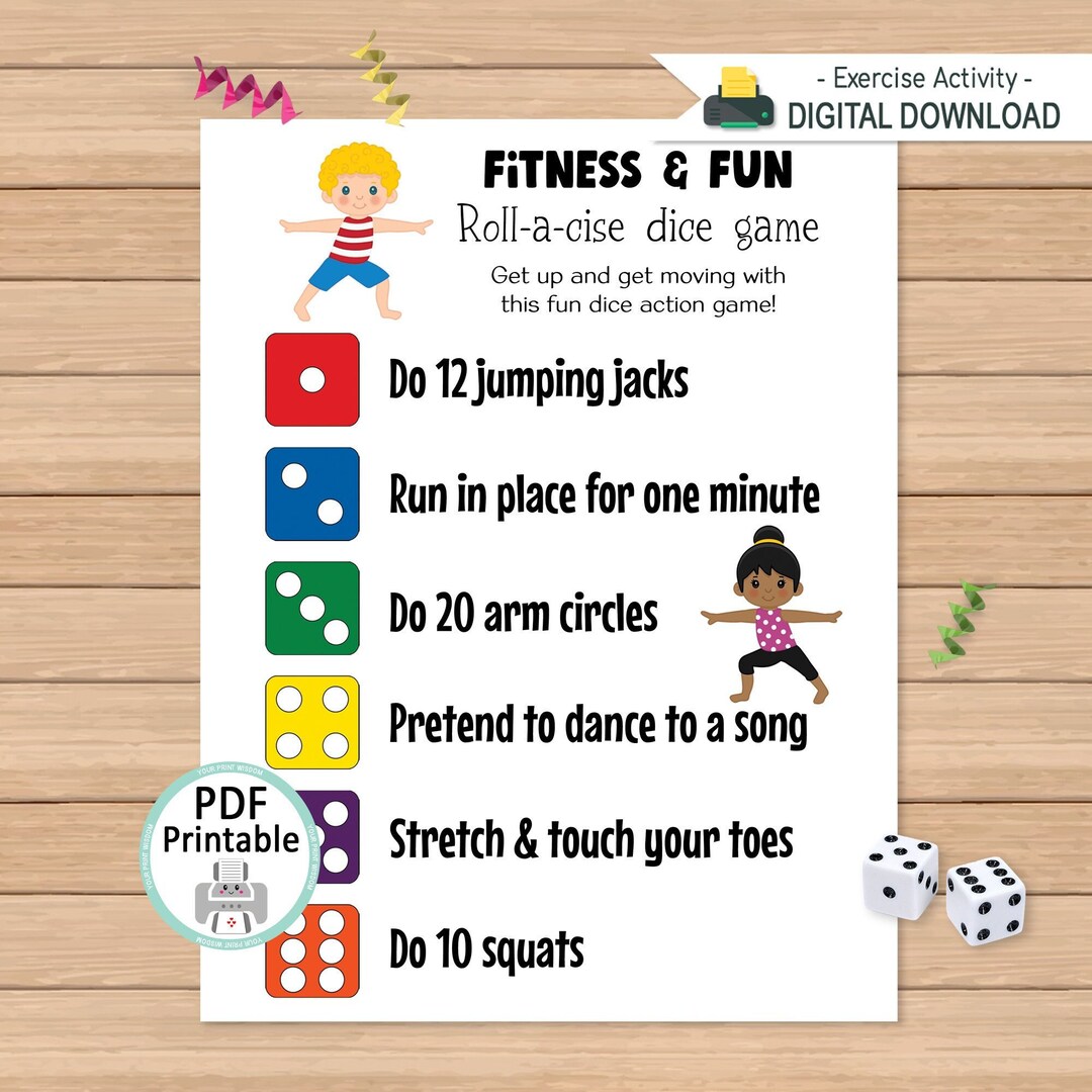 Fitness and Fun Exercise Activity for Kids Dice Game Movement Activity ...