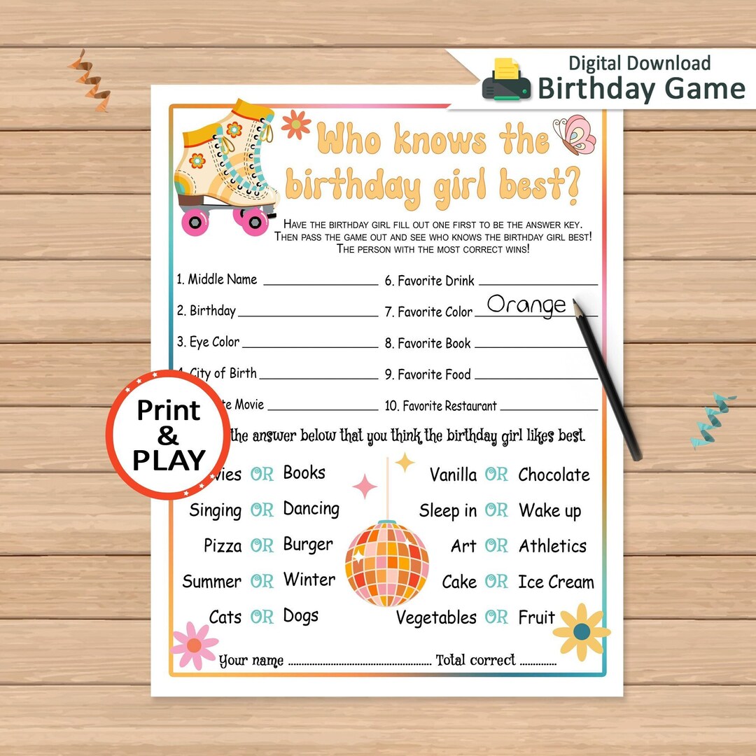 Who Knows the Birthday Girl Best Birthday Questionnaire Activity Retro ...