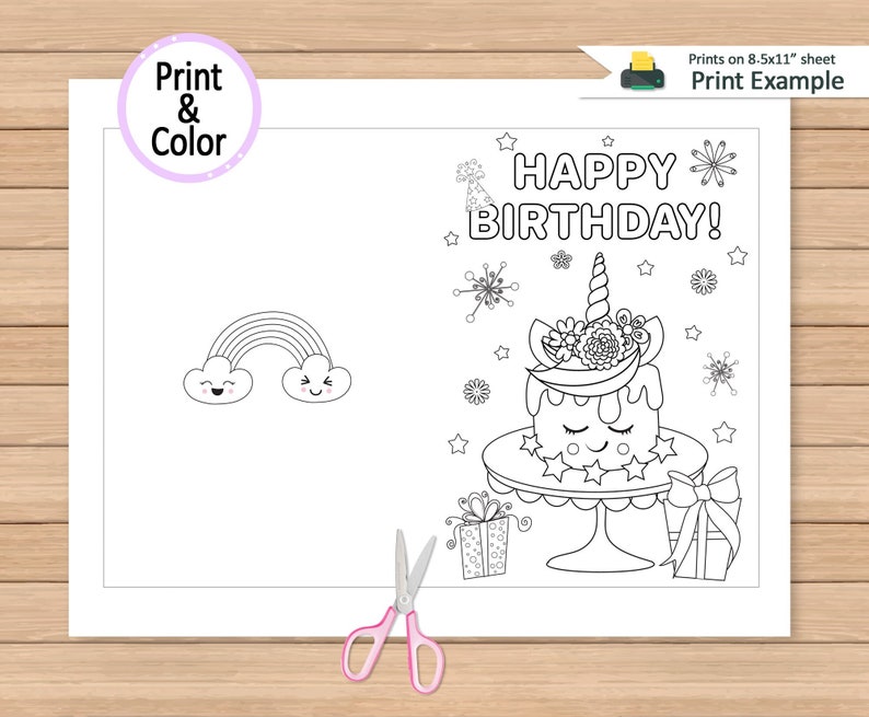 Printable Happy Birthday Card Coloring Greeting Card Kids Color Happy ...