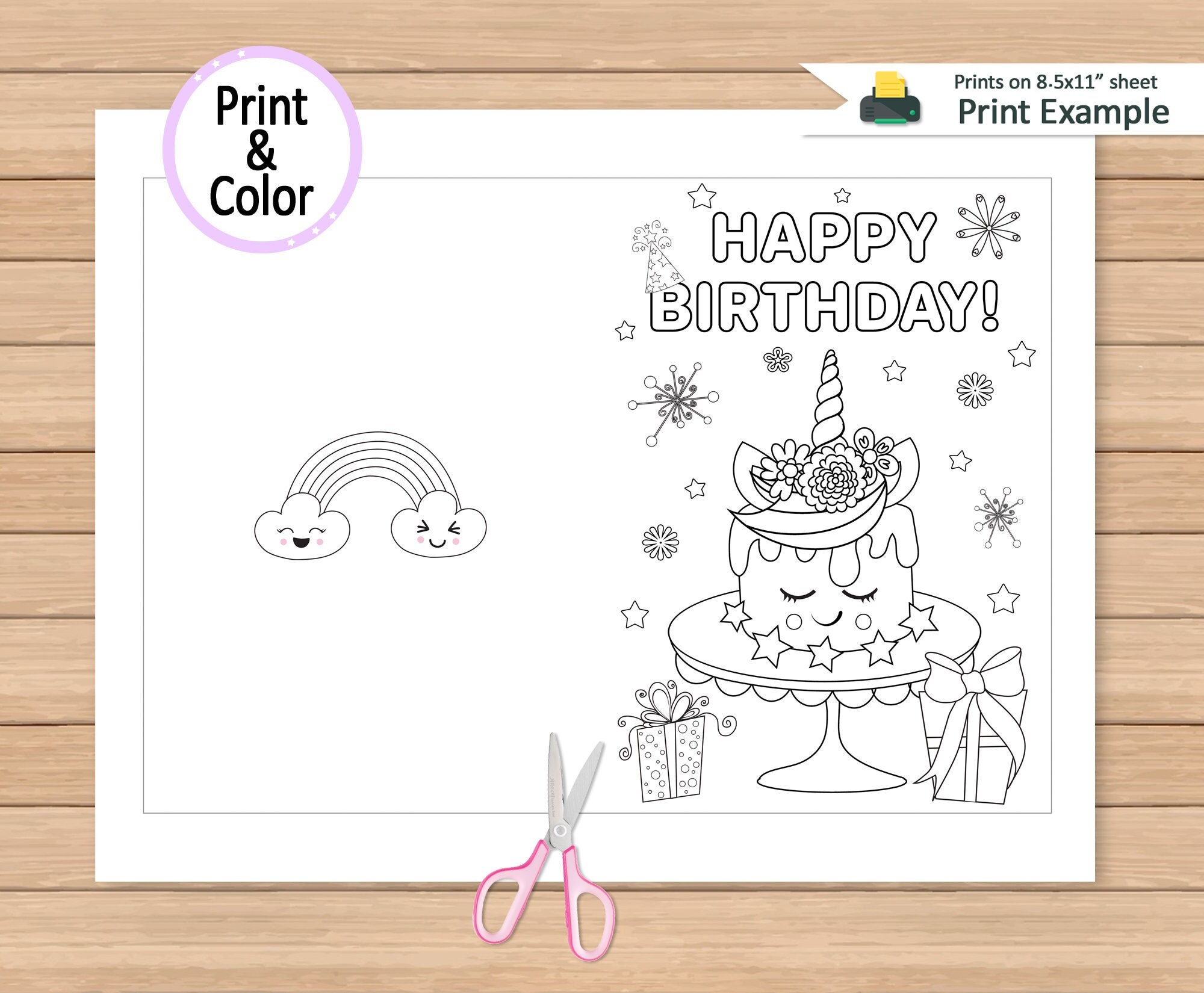 Printable Happy Birthday Card Coloring Greeting Card Kids Color Happy ...