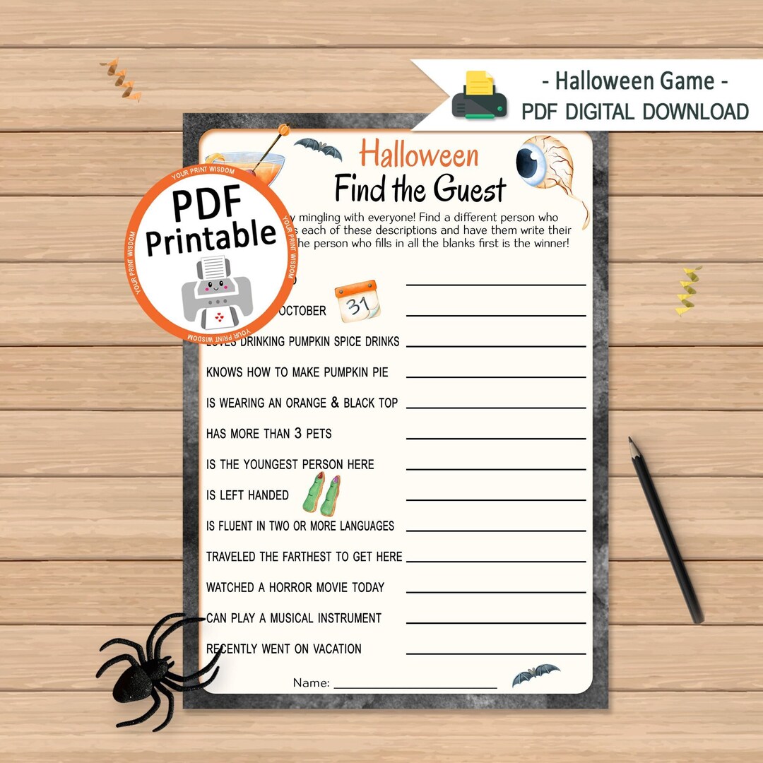 Halloween Find the Guest Game Printable Halloween Game Halloween ...