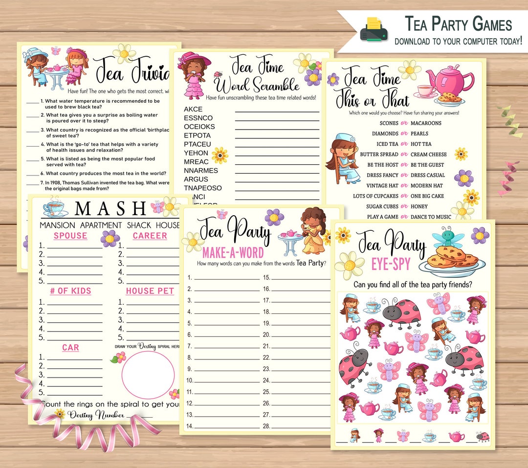 Printable Tea Party Games Tea Party Activities This or That, Tea Trivia ...