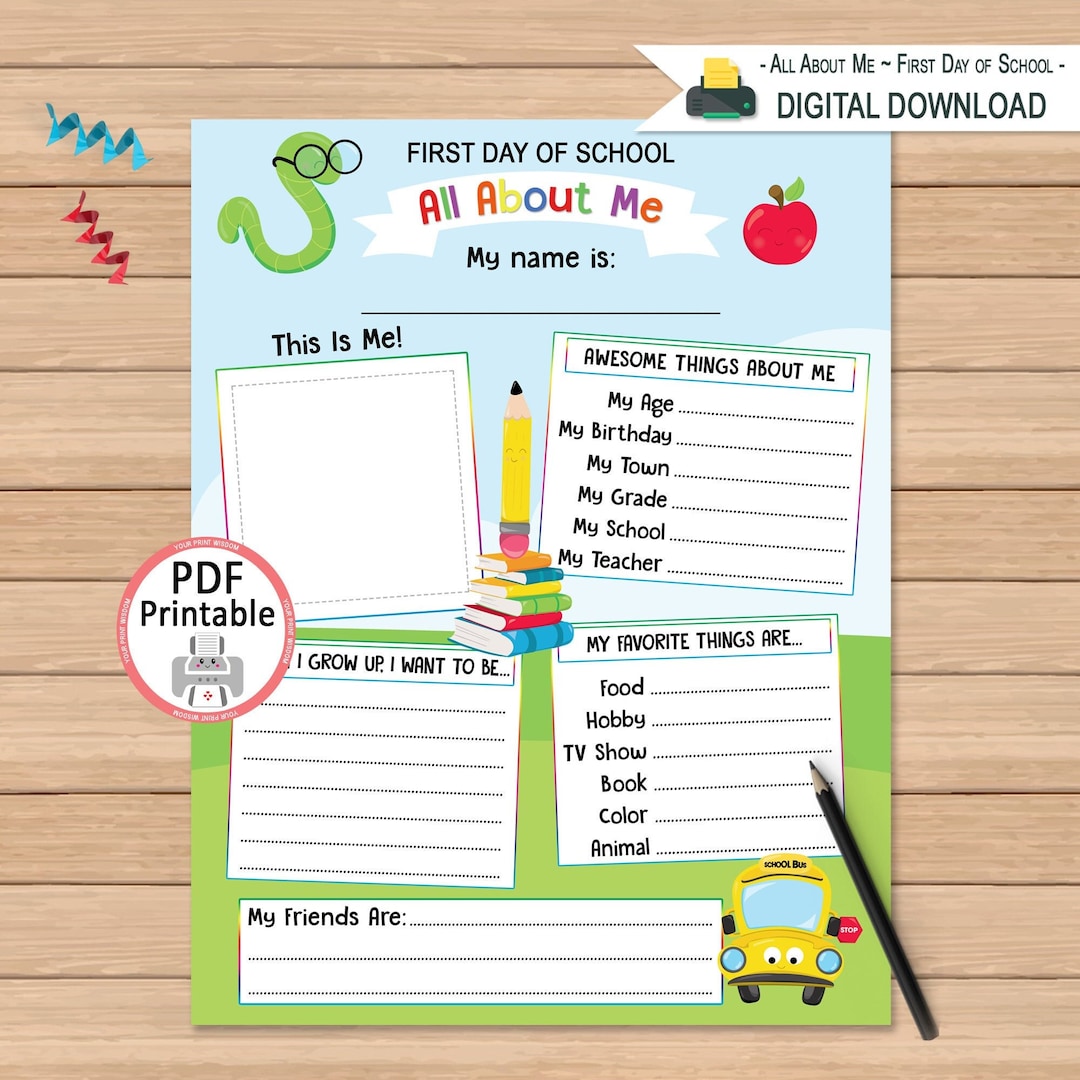 First Day of School Questionnaire All About Me Quiz Printable School ...