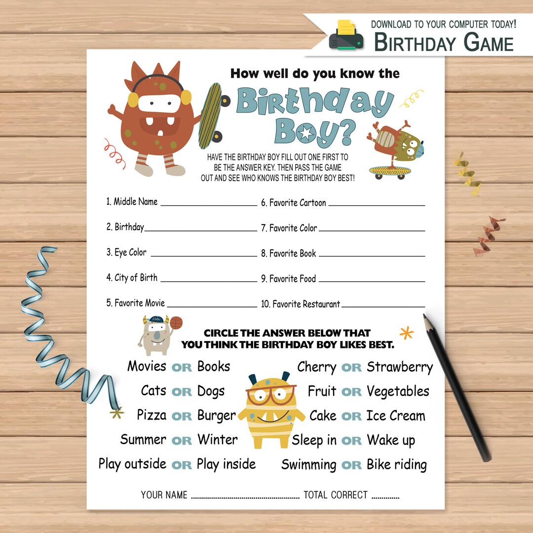 How Well Do You Know the Birthday Boy Birthday Questionnaire Activity ...