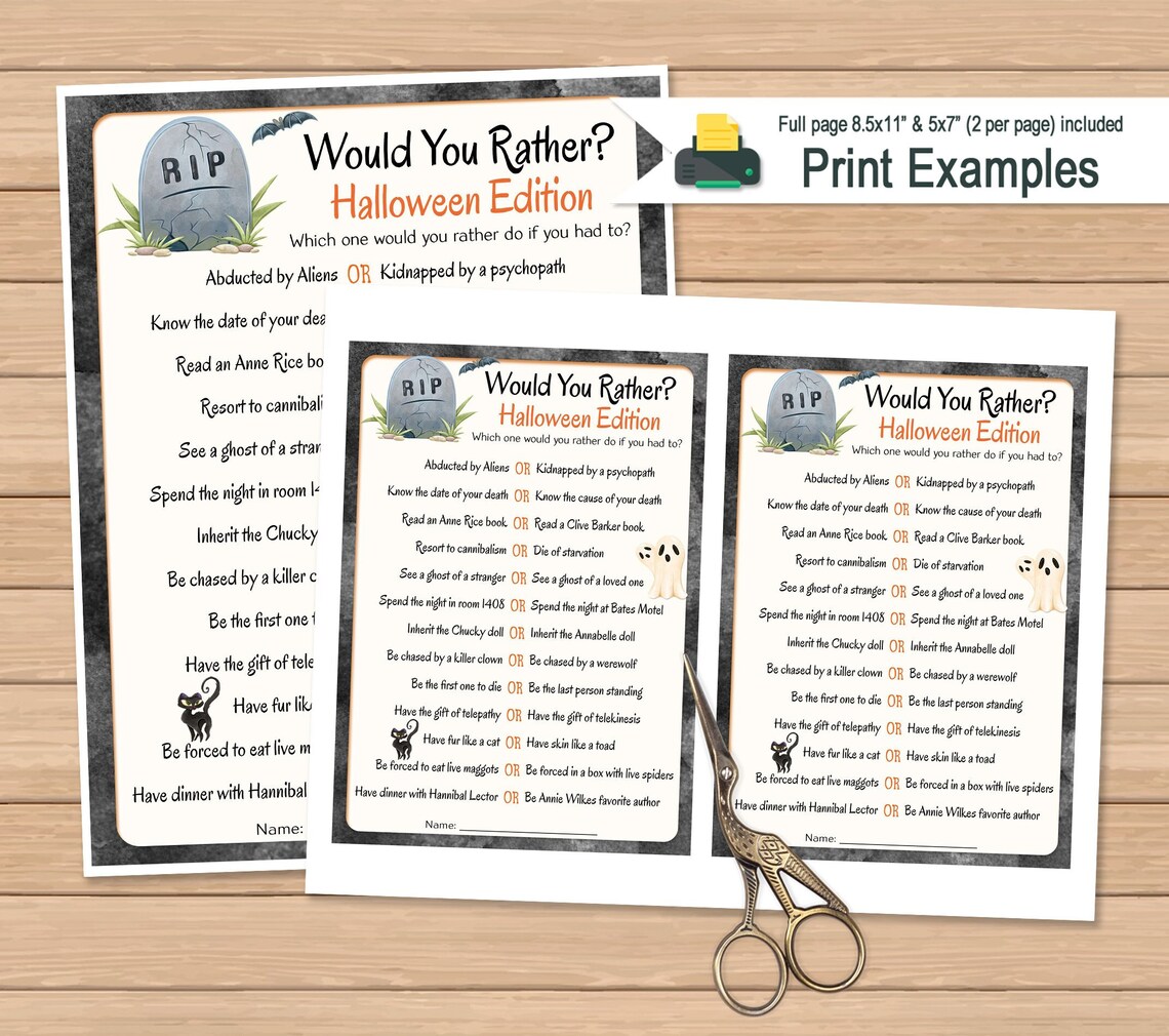 Would You Rather Halloween Game Halloween Party Activity Printable ...