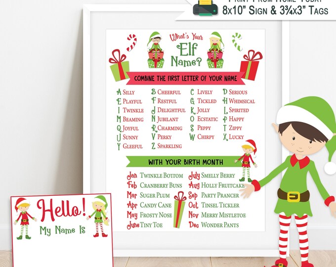 What's Your Elf Name, Name Tags. Printable Download, Christmas Party ...